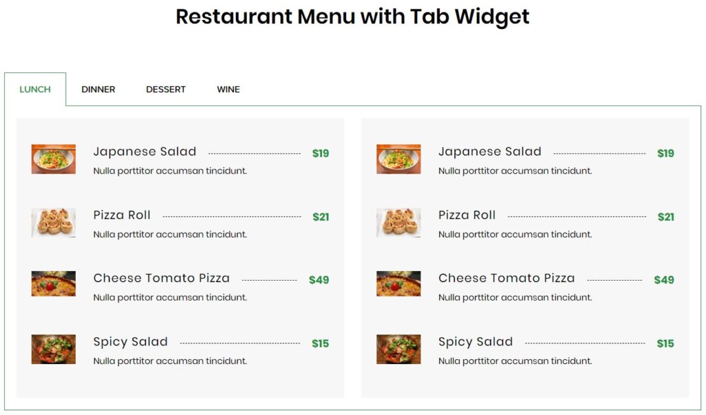 Design Food & Drinks Menu for Restaurant/Cafe Websites with Elementor