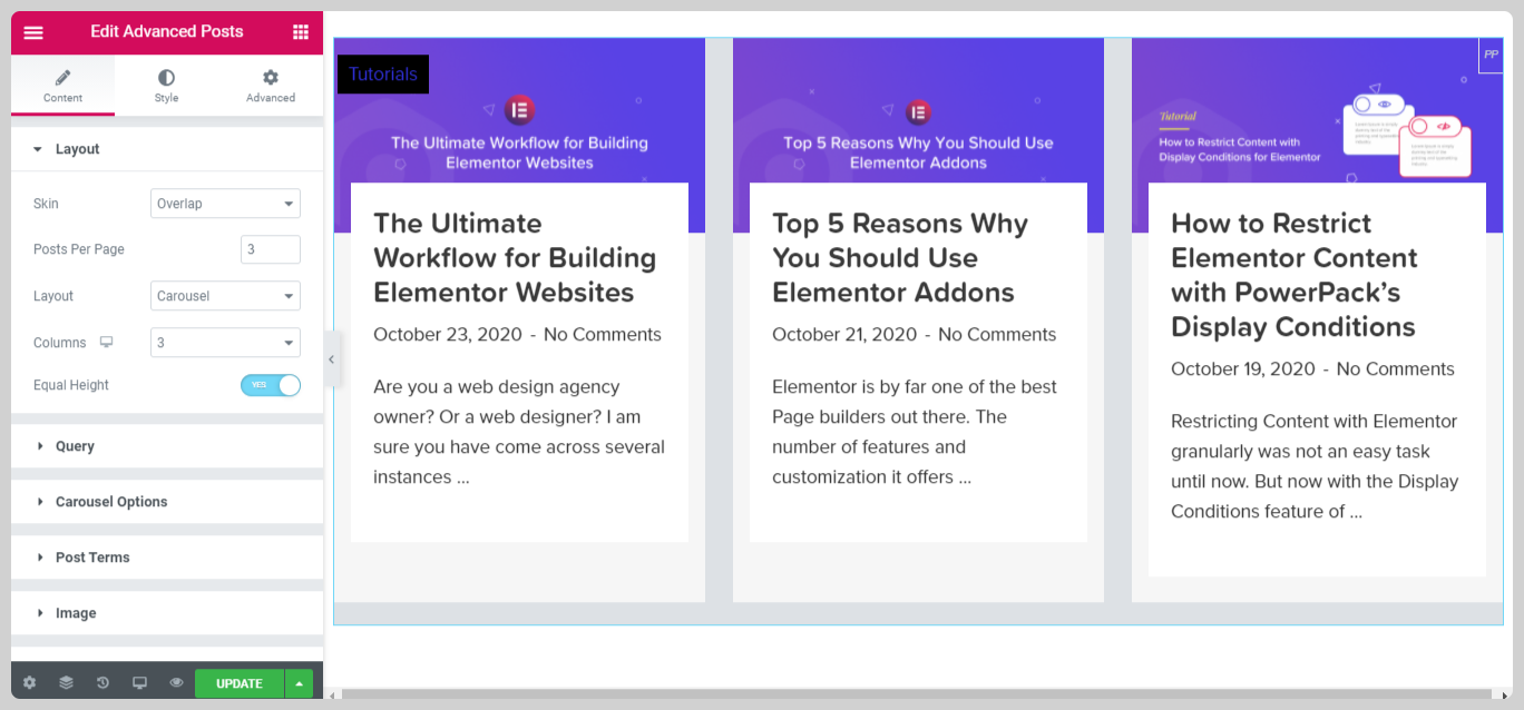 Create Posts Slider in Elementor - PowerPack Addons for Elementor